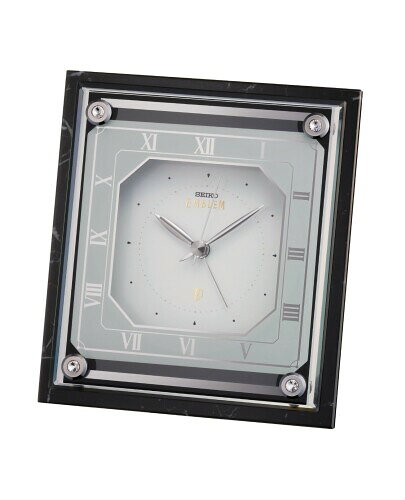 SEIKO EMBLEM 置き時計 黒大理石枠 石枠 106×102×68mm クオーツ アナログ HR592K 付属品:電池(単3マンガン×1個) クオーツ時計 飾り(クリスタルガラス:透明4個) 電子音アラーム 黒大理石にクリスタルガラ...