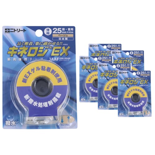 ニトリート(NITREAT) キネロジEX 25mm×4m 2巻入 ベージュ NKEX25BE6 素材:基材/綿、粘着剤/アクリル系 幅25mm×長さ4m(2巻入)、6個セット 性別:ユニセックス、原産国:日本 長く密着、なのに楽にはがせる...