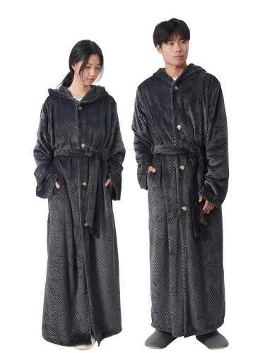 ATOKAZO 着る毛布 ルームウェア Rサイズ 男女兼用 あったか 着るブランケット 部屋着 パジャマ 腰ベルト・ポケット・フード付き ボタン付き フランネル なめらかな肌触り ふわふわ 吸湿発熱 静電気防止 防寒対策 秋冬 洗える レデ...