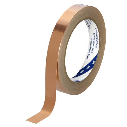 3M 銅箔テープ No.CU-35C 15mm幅 x 20m 原産国:日本 テープ厚さ(mm):0.07 引っ張り強さ(kgf/cm・N/cm):5.6/55 製造・販売 KF Converting ■0.035mmの銅箔に、粘着剤を塗布し...