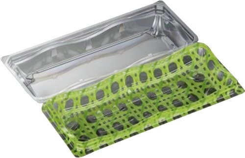 中央化学 日本製 使い捨て容器 リップル24-10 ラタンGN 身 50枚入サイズ:約23.4×19.9×3.2cm 素材:OPS(電子レンジ不可) 身部分に色柄のついたカチッと閉まる折蓋式のフードパック(透明以外) 電子レンジ不可 安心安...