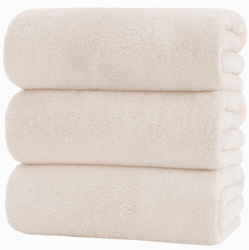 バスタオル 大判 3枚セット ホテル仕様 ふわふわ マイクロファイバー 厚手 速乾タオル Bath Towel ボリューム 耐久性 無地 毛羽落ち少ない 肌触り バス用品 業務用 【コスパが良い】 このバスタオルは髪の毛の1/100のサイズ...