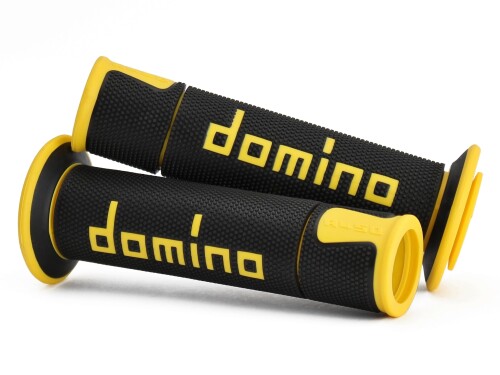 Domino domino(ドミノ) グリップ A450 レーシングタイプ ブラック×イエロー 材質:サーモプラスチックゴム カラー:ブラック×イエロー サイズ:125mm 形状:エンドオープン 内径:[右/左] 24/22mm 表面は細か...