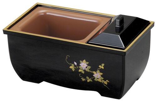 お仏壇の米原 お焼香用 香炉 鉄仙蒔絵 (高さ7cm×幅15.5cm) 割れなくて扱いやすいフタもついている樹脂製の香炉。コンパクトなカタチに使いやすさを追求したモダンな仏壇にも合うサイズです。向かって左側に香灰を入れ、フタがついている右側...