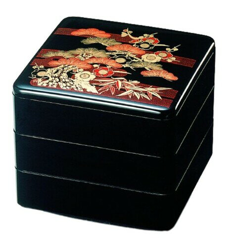 J-kitchens 重箱 日本製 3段 6.5寸 重用 黒松竹梅 19.6cm x 19.6cm x 17.5cm 外径サイズ:約 19.6cm x 19.6cm x 17.5cm 1段内径サイズ:約 190mm x 190mm x H4...