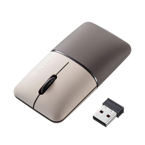 サンワサプライ モバイルマウス Bluetooth/ワイヤレス(USB A)接続 コンボ(デュアルモード)タイプ 充電式 薄型・コンパクト ベージュ SLIMOシリーズ MA-WBBS310BG 指先にフィットする超小型のワイヤレスマウスで...