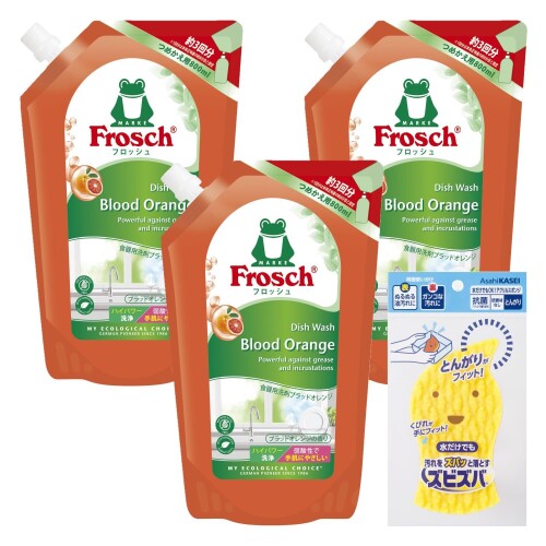 フロッシュ食器用洗剤 ブラッドオレンジつめかえ用800ml3本セット+ズビズバスポンジ付き 使う人へのやさしさ 手荒れの原因のひとつであるアルコールを取り除いた「ノンアルコール処方」 ※1。敏感肌の方にも低刺激な食器用洗剤です ※2。 ※1...