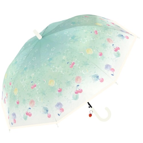 子供用 女の子 傘 フルーツソーダ メロン ビニール傘 親骨 55cm 8本骨 ジャンプ傘 チャーム付き キッズ 雨傘 小学生 中学生 可愛い かわいい 通学 ワンプッシュボタン グリーン ビニール傘 ??可愛いワンポイントチャーム付きの女...