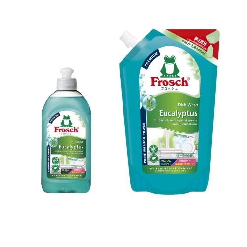 フロッシュ食器用洗剤ユーカリ 本体300ml+つめかえ用800mlセット 使う人へのやさしさ 手荒れの原因のひとつであるアルコールを取り除いた「ノンアルコール処方」 ※1。敏感肌の方にも低刺激な食器用洗剤です ※2。 ※1 アルコールとはエ...