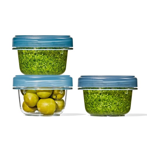 OXO 保存容器 ツイスト スタック コンテナ 3個セット 高さ5cm 148ml 電子レンジ 冷凍 食洗機 対応 保存容器 シリコンパッキンの付いた蓋で、漏れの無い密封性を実現。蓋部分は握りやすく、開閉も簡単にできます。容器部分はトライタ...