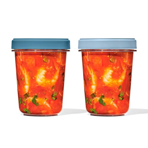 OXO 保存容器 ツイスト スタック コンテナ 2個セット 高さ14.5cm 946ml 電子レンジ 冷凍 食洗機 対応 保存容器 シリコンパッキンの付いた蓋で、漏れの無い密封性を実現。蓋部分は握りやすく、開閉も簡単にできます。容器部分はト...