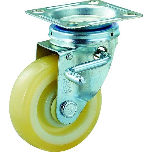 TRUSCO(トラスコ) ハイテンプレス製ナイロンウレタン車 自在 ストッパー付き金具 100パイ HTTUJB-100A 許容荷重(daN):171 許容荷重(kgf):174 車輪径D(mm):100 車輪幅(mm):33 取付ピッチX...