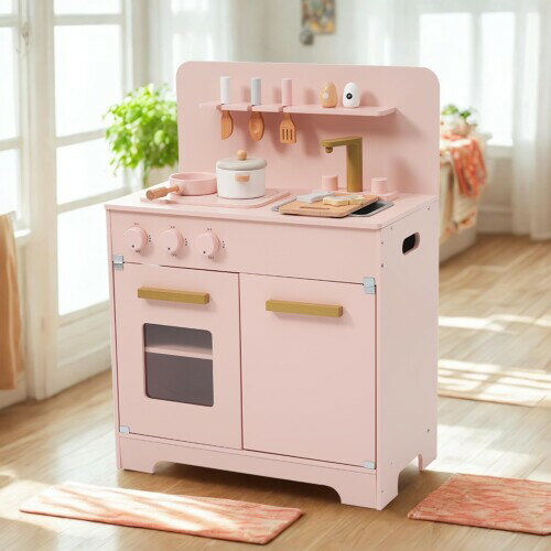 OSJ おままごとキッチン 木製 組立式 調理器具付き セット おままごと おもちゃキッチン ミニキッチン 子供用 収納 誕生日 まねっこ 台所 調理器具付 食材 知育玩具 コンロ プレゼント ピンク 人気 お飯事 ギフト キッズ ベビー ...