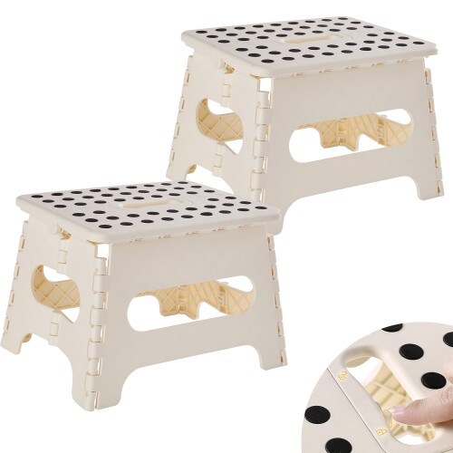 VECELO 踏み台 折りたたみ椅子 安全ロック設計 ステップ 脚立 幅32*奥行25*高さ22cm ベージュ フォールディング スツール チェア コンパクト アウトドア/室内 収納便利 【サイズ】[使用時] (約)幅32×奥行25×高さ2...