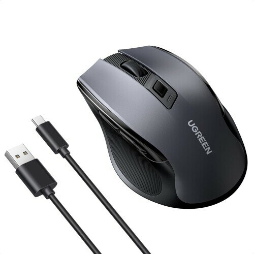 UGREEN ワイヤレス マウス 無線 Bluetooth&2.4GHz 静音マウス 6ボタン USB C 充電式 最大4000DPI 5段DPI調整可能 Windows PC Chromebookなどに対応 ブラック ?【手首と指の負担を...
