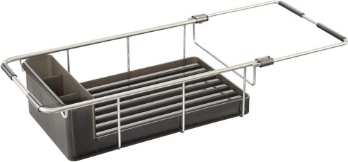 InterDesign 水切り かご ディッシュ ラック 防錆性 アルミ製 流し 食器 水切りラック Metro シルバー スモーク 51216EJ 42.55cm x 24cm x 10.8cm 流し台の上に設置して使う食器用水切りラック...