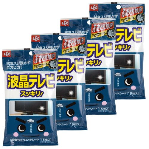 レック(LEC) 激落ちくん お掃除 ウエットシート (液晶テレビ用) 15枚入× 4個セット / マイクロファイバー配合/洗剤不使用 マイクロファイバー配合の特殊ウエットシートが洗剤なしで気になる指紋跡や皮脂をしっかりかき取ります。 拭き...