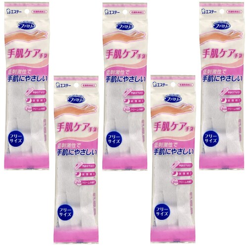 ファミリー (まとめ買い) 手肌ケア手袋 綿 レーヨン フリーサイズ ホワイト×5個 下履き 就寝時 クリームの後 綿手袋 (日本製) 【抗菌 防臭】キチンキトサンの優れた抗菌防臭効果で、繊維上の細菌の繁殖を抑制。いつも清潔、イヤなニオイの...