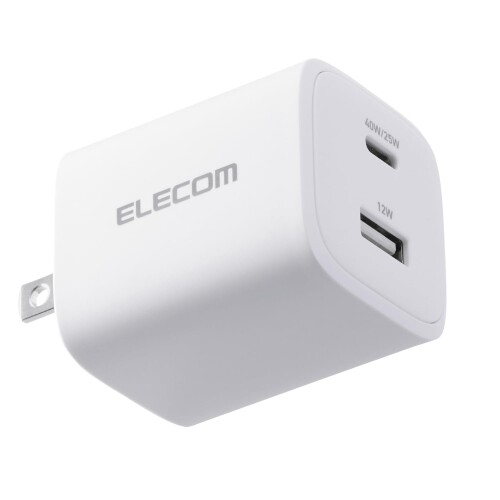 エレコム 充電器 40W 2ポート Type-C USB-A USB PD対応 PPS対応 GaN II採用 折りたたみ式プラグ ホワイト EC-AC10740WH USB Type-C(TM)ポートとUSB-Aポートを搭載し、対応するスマ...