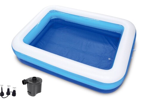 ジール ジャンボファミリープール 電動空気入れ付き W200×D140cm ブルー HAC487 サイズ:本体(空気を抜いた状態):(約)W200×D140cm 重量:本体:(約)2850g 材質:PVC、PP、PE、シリコンセット 内容:...