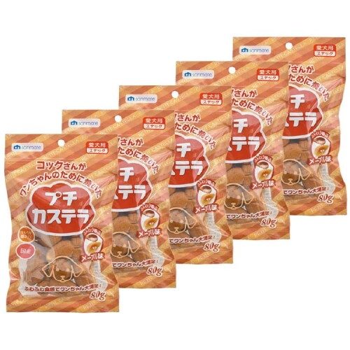 サンメイト プチカステラ メープル味 犬用おやつ 国産 80g×5個セット ふわふわ食感のワンちゃん用カステラ 商品紹介 やわらか仕上げでふんわり香るメープル味です。 国産だから飼い主さんも安心です。 原材料 ■成分 小麦粉、砂糖、鶏卵、食...