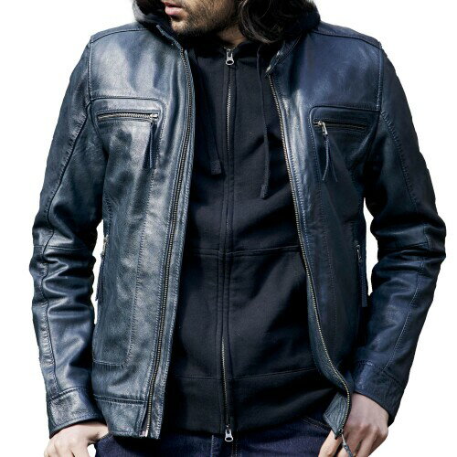 RIDEZ(ライズ) CLUBS JACKET IronBlue L RLJ200C Model No:RLJ200C Color:IronBlue 表地:シープスキン 裏地:サテン(ポリエステル) ミドル丈のレザーブルゾン。キメ細かさが特...