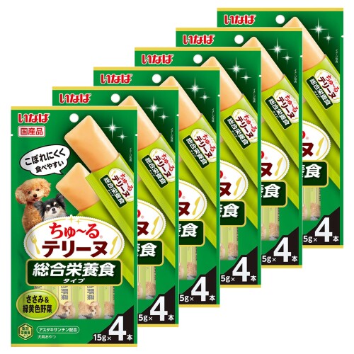 いなば ちゅ〜るテリーヌ 総合栄養食タイプ ささみ＆緑黄色野菜 犬用おやつ 15g×4本 6個セット こぼれにくく食べやすい!! ■わんちゃんの大好きなちゅ〜るを噛んで食べられるテリーヌタイプに仕上げました。 ■とりささみの美味しさたっぷり...