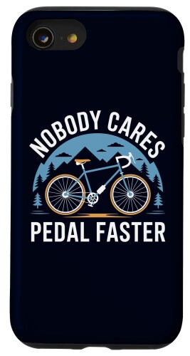 Nobody Cares ペダル 高速 マウンテンバイク 自転車 サイクリング スマホケース iPhone SE (2020) / 7 / 8 用 この大胆なNobody Cares, Pedal Fasterデザインで、あなたの乗り物のモ...