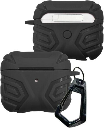 シズカウィル AirPods3 用 ケース カバー カラビナ付 TPU 耐衝撃 イヤホンケース C02 ブラック 1個入り 【スタイリッシュなカラー】アクセントになる、落ち着きのあるカラーバリエーション 【衝撃から守るTPU素材】弾性があり...
