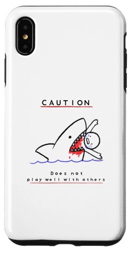 サメの格言 注意は他人とうまく調和しない スマホケース iPhone XS Max 用 Caution Does Not Play Well With Others Shark Sayings ブラックユーモアサメコミック サーファーシャー...