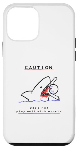 サメの格言 注意は他人とうまく調和しない スマホケース iPhone 12 mini 用 Caution Does Not Play Well With Others Shark Sayings ブラックユーモアサメコミック サーファーシャ...