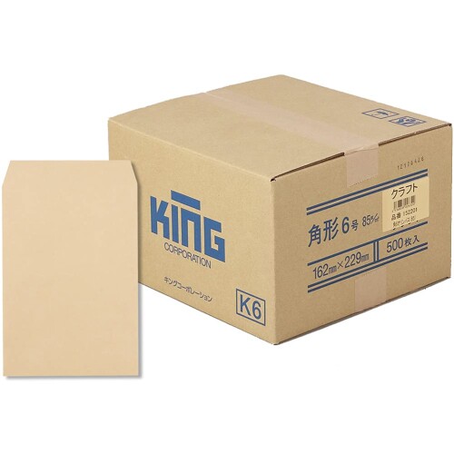 キングコーポレーション クラフト封筒 角形6号 85g 500枚入 152201 【紙質】クラフト/【紙厚】85g/m2 【サイズ】角形6号(162mm×229mm) 【折らずに入る用紙】A5・B6/【1方向に折れば入る用紙】A4・B5 【...