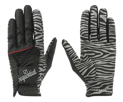 SEQUENTIAL GOLF 高吸着ノンスリップ メンズゴルフグローブ SQGS-004 Zebra Black/Silver M(23-24cm) グリップ力 ストレッチ素材 ダブルカッティング　3パターンのシリコンプリント 新開発の特...