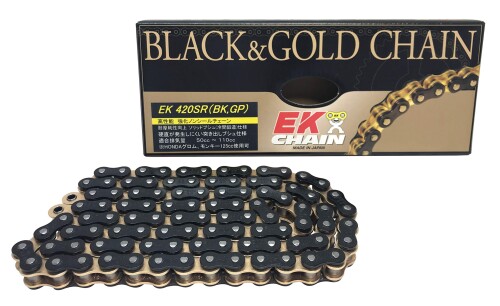EK(イーケー) 強化ノンシールチェーン 420SR ブラック&ゴールド 86L サイズ:420リンク数:86リンクカラー:アウター/ブラック インナー/ゴールドジョイント:クリップ式軽量型ハイパフォーマンスノンシールチェーン 商品紹介 ☆...