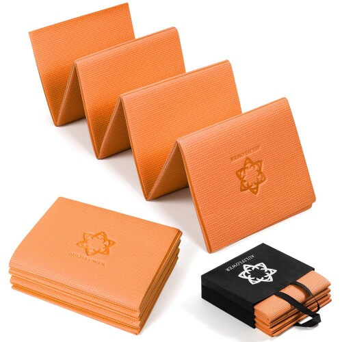 AULIFLOWER ヨガマット 折りたたみ 4mm トレーニングマット 軽量 持ち運びに便利 収納袋付き エクササイズマット ストレッチマット 筋トレマット フィットネス ピラティス PVC 折り畳み ヨガマット 臭くない 人気 yoga...