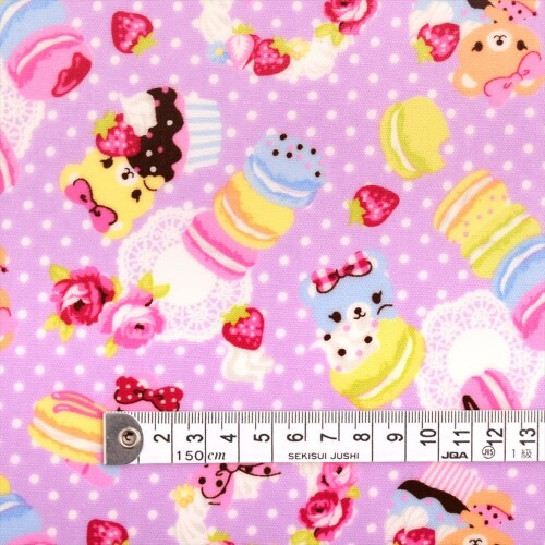 COLORFUL TEXTILE MARKET 水玉模様とスイートくまちゃん(ライラック) ラミネート(厚み0.2mm)生地 110cmx100cmD0253310 洗濯により若干の色落ちや、多少の縮みが発生する場合があります。 お客様のモ...