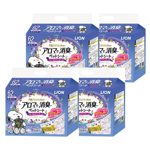ライオン アロマで消臭ペットシート レギュラー 62枚入×4個 ケース販売 LIONPET 原産国:日本 梱包サイズ:31.1 x 63.6 x 23.4 cm 本体サイズ (幅X奥行X高さ) :28×15.5×22cm 本体重量:1.23...