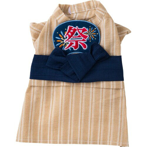 tassu ペット用甚平 犬服 猫兼用 ストライプ柄 マジックテープ うちわ 夏祭り 和風 浴衣 着物 ドッグウェア ペットウェア S ベージュ 169-6242A1 サイズ:着丈約23×首回り24〜27×胴回り34〜38cm シンプルなス...