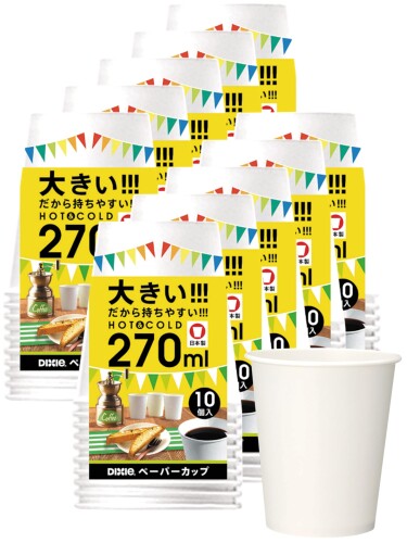 日本デキシー 紙コップ 9オンス 270ml ホワイト 10個入×10 コンビニカフェサイズ ホット・コールド両用 使い捨て 日本製 KHN109DW 容量:9oz(約270ml) 口径:77mm 素材:紙 生産国:日本 電子レンジ不可 ■...