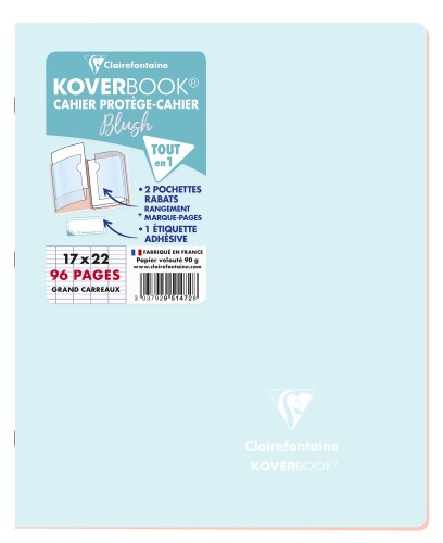 クレールフォンテーヌ カバーブック パステル バイカラー 横罫 17x22cm アイスブルー Clairfontaine KOVERBOOK PASTEL BICOLOR cf951472 サイズ:17×22cm　 ページ数:96 用紙 ベ...
