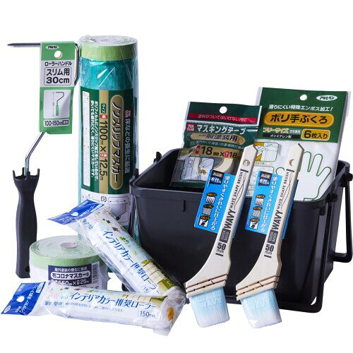 アサヒペン ペイントツールセット 屋内カベ塗装用 10点セット 室内塗料用 IBS-10 ペンキ 塗料 塗装 養生用品 バケット型トレー 刷毛 ハケ ローラー ビニール手袋 屋内カベの塗装に適した10点セット セット内容:バケット型ローラー...