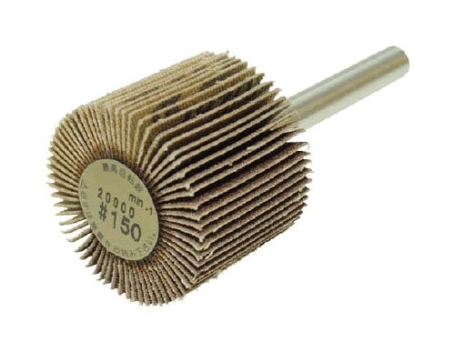 ヤナセ 軸付フラップホイール150# YUF3025 (10個入り) 研磨布の間に空間があるため、目づまりがなく、最後まで均一な研磨ができます。発熱性がなく、被研磨物を変質させません。平面、曲面、内面とあらゆる研磨に使用でき、回転数の調整で...