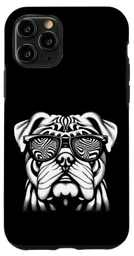 オプアートスタイルのクールなブルドッグ犬犬ママお父さん スマホケース iPhone 11 Pro 用 この魅力的なOp Artスタイルのブルドッグは、犬好きに最適です。 キュートで遊び心のあるブルドッグ犬が特徴で、忠実でフレンドリーなペット...