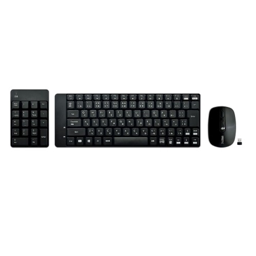 ユニーク 3in1 コンボ ワイヤレスキーボード テンキー + マウスセット 2.4GHz無線 メンブレン 日本語83キー 光学センサー DPI 800/1200/1600 MKT605051314BK ブラック デスクをスマートに。レシー...