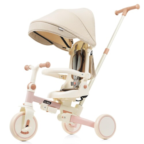 BTM 子供用三輪車 折りたたみ 手押し かじとり 7in1 7WAY 自転車 二輪車 座面回転 補助輪キックバイク オリジナル 押し棒付き 安全バー付き キックボード 自転車 おもちゃ 乗用玩具 幼児用 お祝い ギフト クリスマス 女の子...