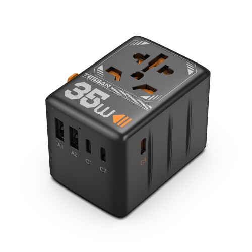 テッサン ユニバーサルトラベルアダプター 35W 3USB-C+2USB-A ポート 世界対応電源アダプター 米国→EU/UK/AUS/アイルランド対応 (Type C/G/A/I) 【国際旅行用アダプター:200 カ国以上に対応】このオー...