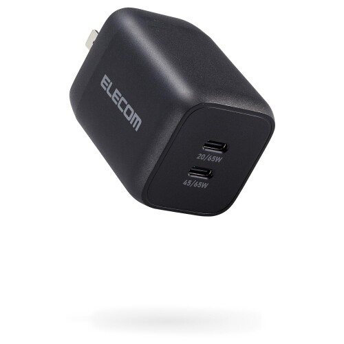 エレコム 充電器 Type-C 2ポート 65W USB PD対応 PPS対応 QC3.0対応 Magsafe3対応 折りたたみ式プラグ ブラック EC-AC4365BK USB Type-C(TM)(USB-C(TM))ポートを2ポート搭...