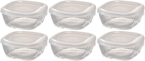 HARIO(ハリオ) 日本製 耐熱ガラス 製 保存容器 ・ 角 250ml BUONO kitchen KST-25-TW 6個セット クリア サイズ(約)1個/幅11.1×奥行10.7×高さ4.7cm、満水容量250ml 本体重量(約)1...