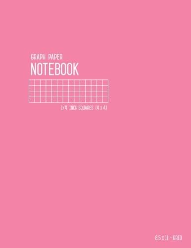 Graph Paper Notebook 8.5 x 11 - 1/4 Inch Squares: Pink, Large, Smart Design, 4 Grids per Inch - 4x4, Numbered Pages, Com...