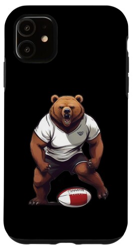 グリズリーベア ラグビー 強烈なグリズリーベア ラグビー選手 スマホケース iPhone 11 用 この素晴らしいGrizzly Bear Playing Rugbyグッズは、大きな強烈なグリズリーベアのラグビー選手を大胆に特徴とし、あなた...